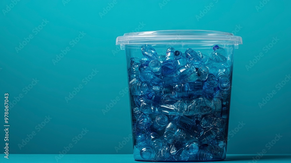 Plastic recycling bin with a clear lid, PET bottles visible inside ...