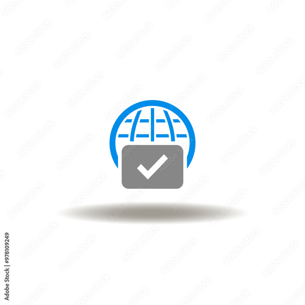 Vector illustration of earth globe with check mark. Symbol of ISO ...