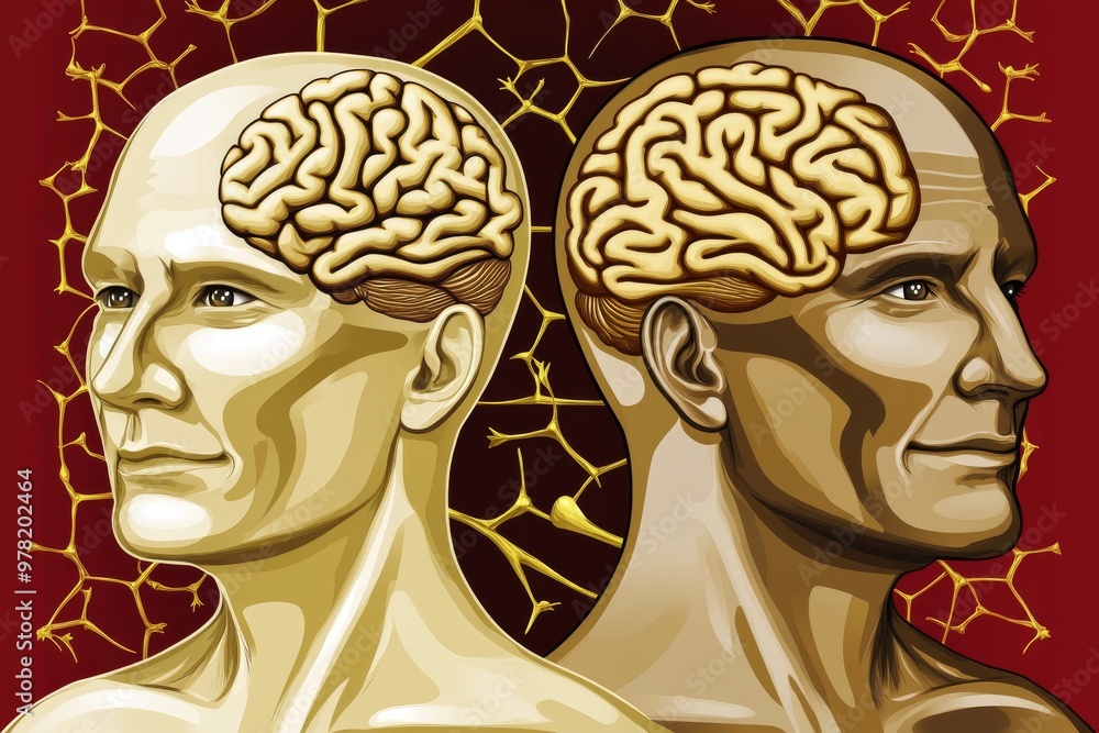 Stock-Illustration „Golden brain filled sculptures of two male figures ...