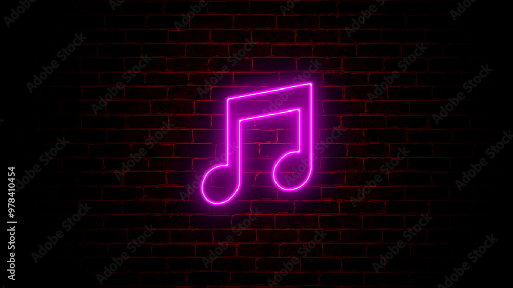 Neon glowing music icon on brick wall. Neon Musical Icons: Glowing ...