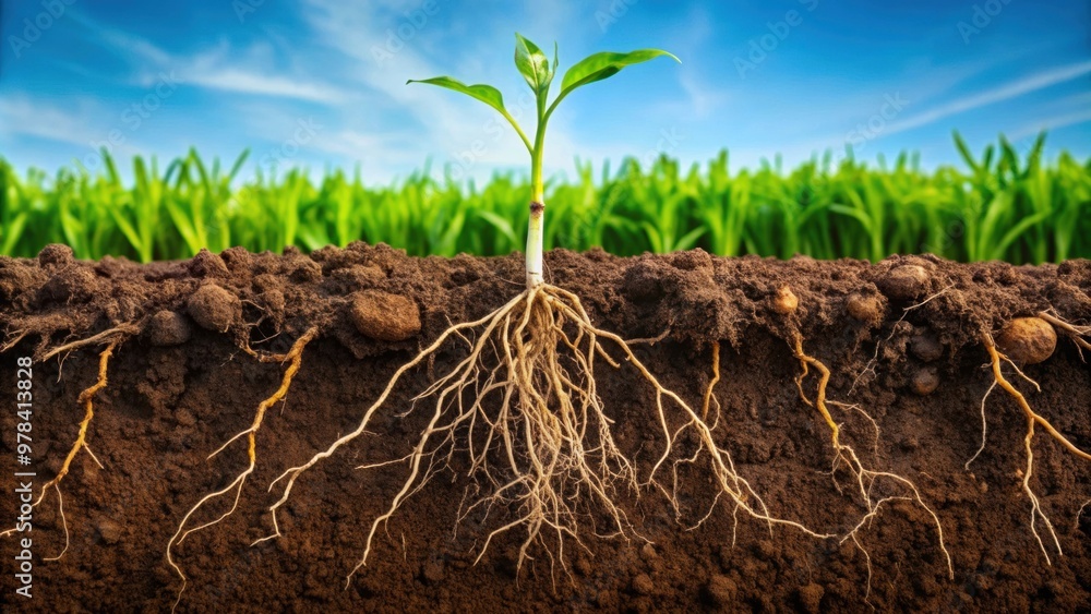 Ilustración de Stock Root system of a plant in nutrient-rich soil ...
