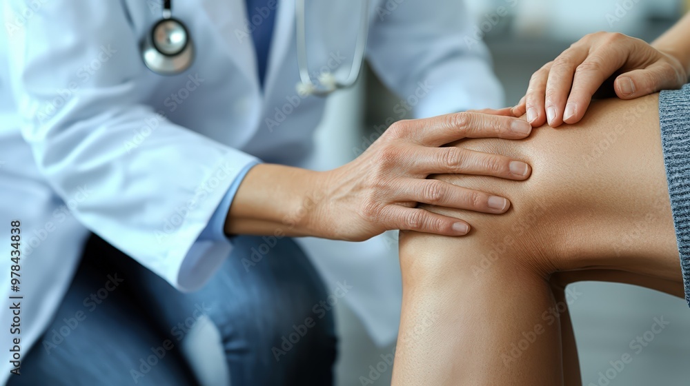 Foto de Stock Doctor performing a knee examination on a patient in a ...