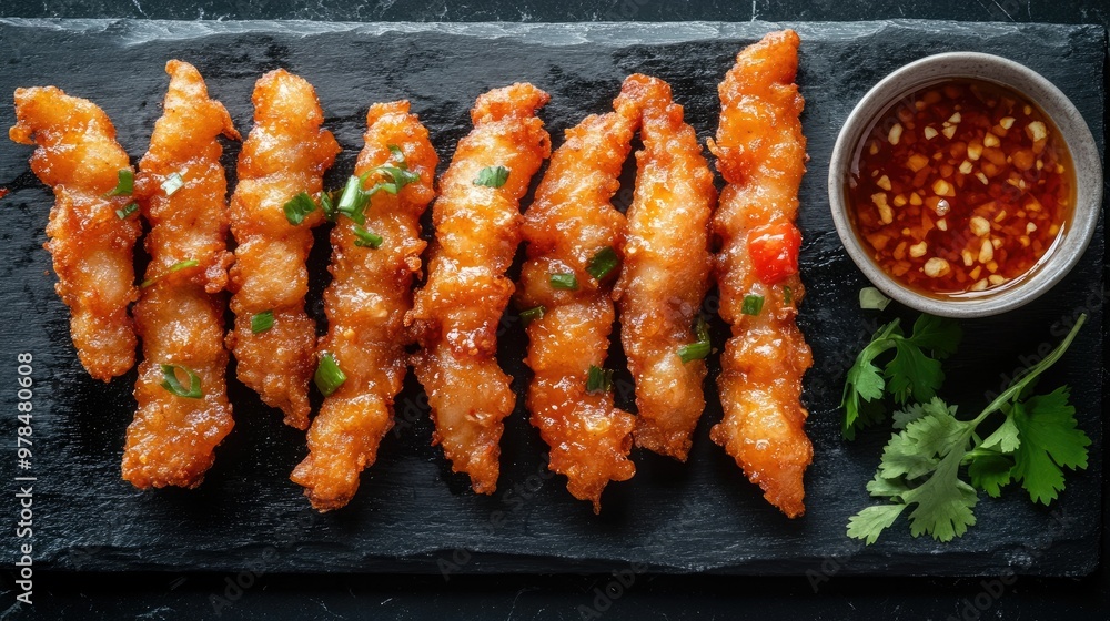 Crispy Pla Tubtim Tod Sam Rod with sweet, sour, and spicy sauce ...