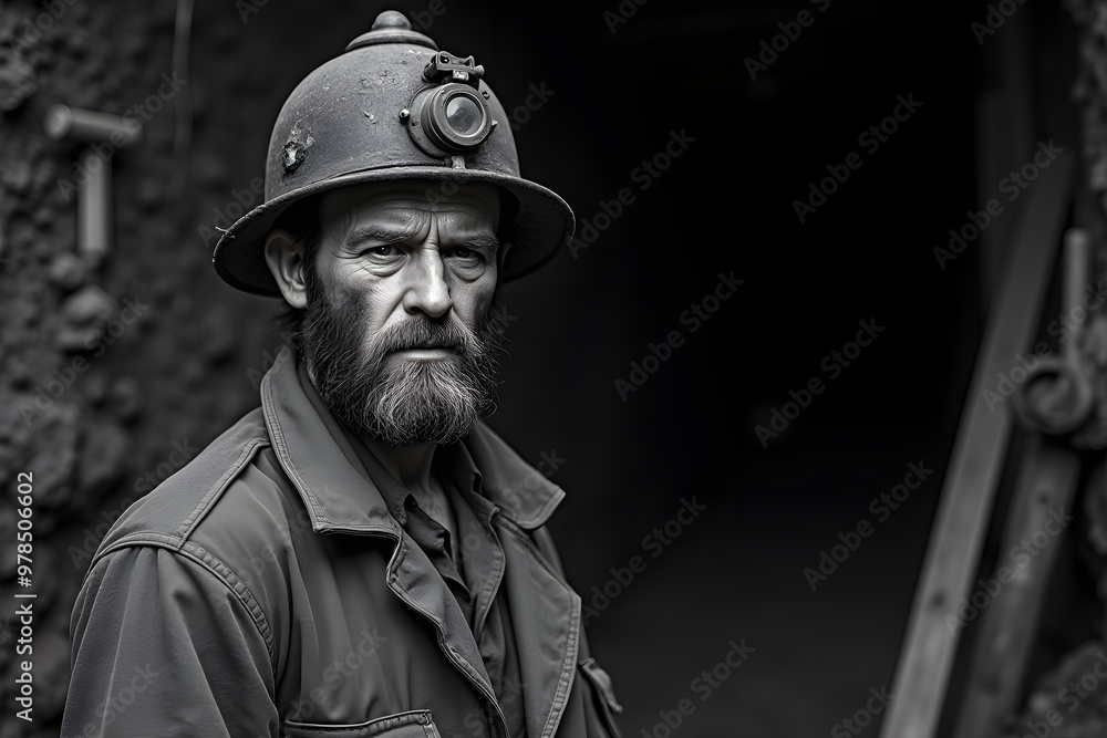 black and white photograph of a brown coal miner from the Victorian era ...
