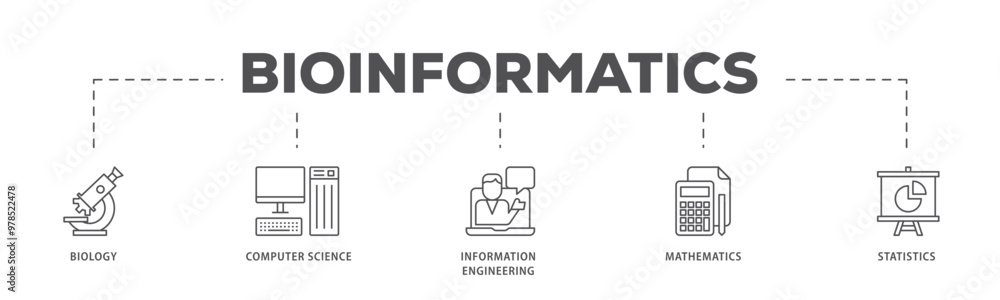 Bioinformatics infographic icon flow process which consists of biology ...