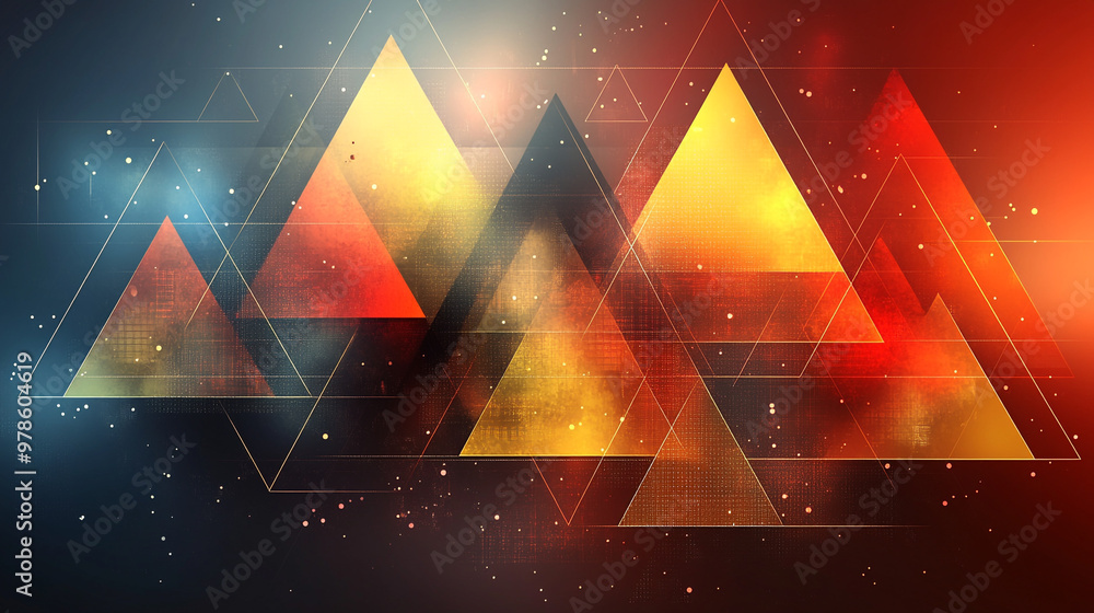 Vibrant abstract triangle design with a blend of orange, gold, and blue ...