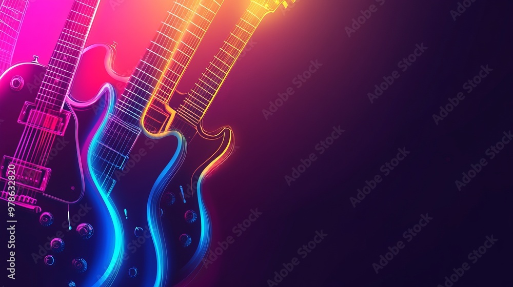 Neon electric guitars on a bright gradient background, music-themed ...