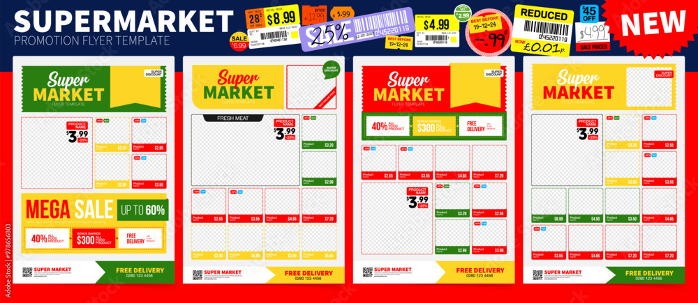 Set of Supermarket product promotion flyer template. Shop poster design ...