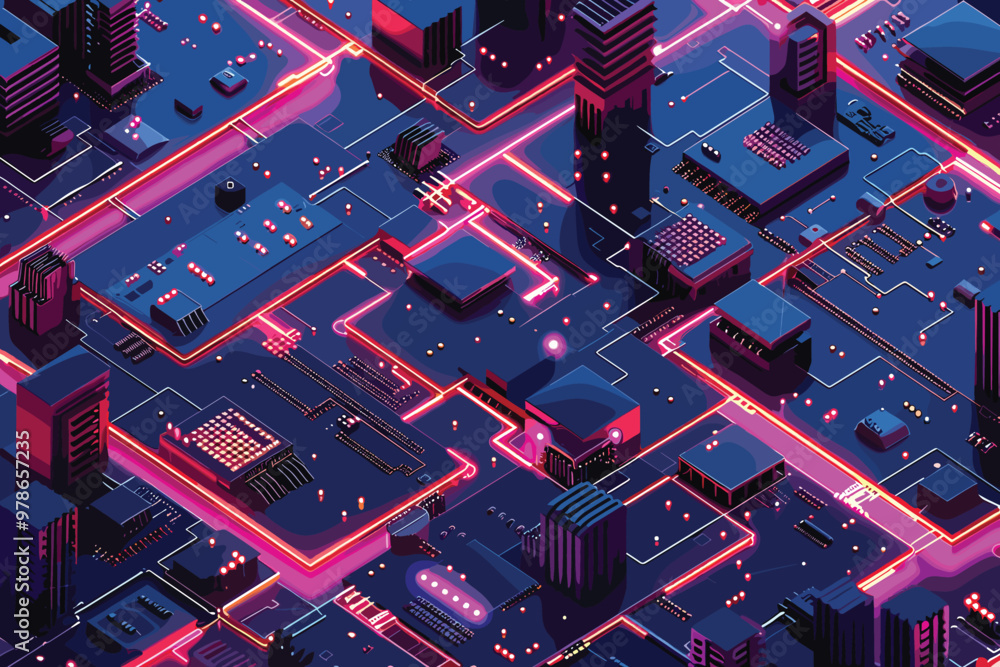 Three-dimensional projection pixel 8-bit art view of the city. 3D ...