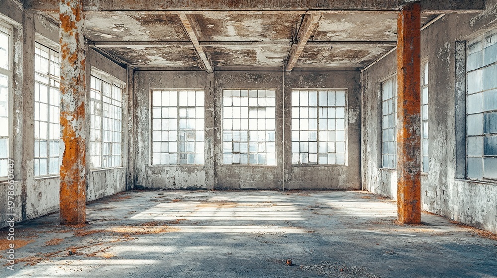 Abandoned Industrial Space with Sunlight Streaming Through Windows ...
