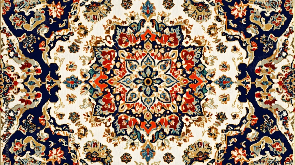 2D background illustration of traditional Turkish carpet patterns with ...