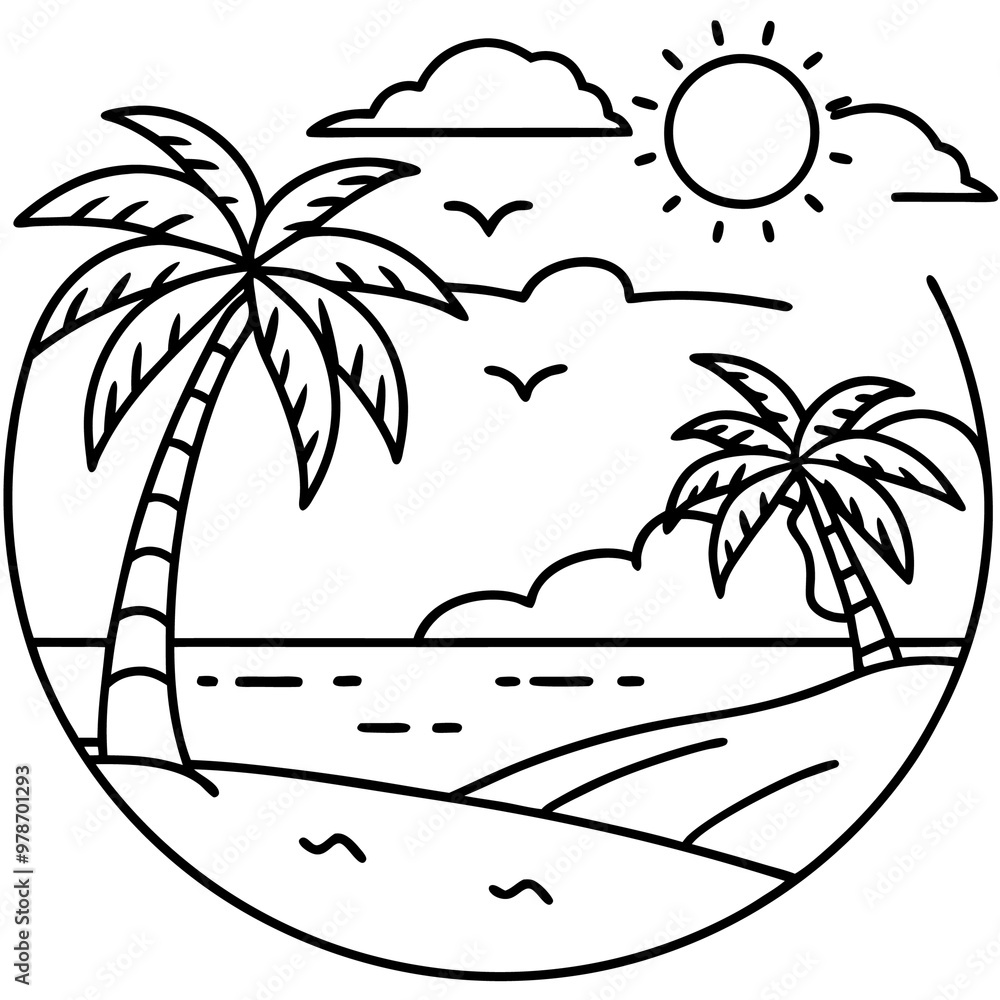 beach background outline coloring book page line art drawing Stock ...