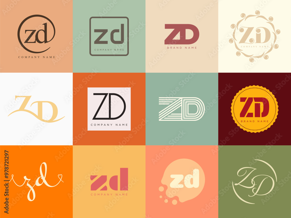 ZD logo company template. Letter z and d logotype. Set different ...