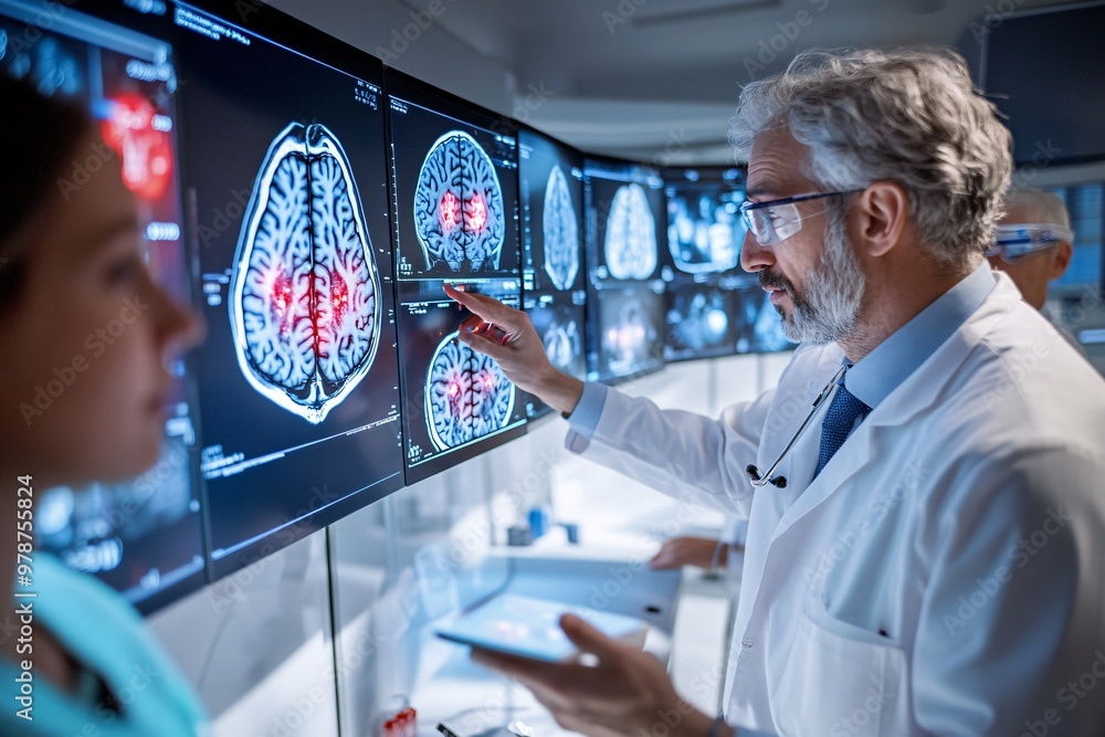 A medical laboratory specializing in neuroscience with researchers ...