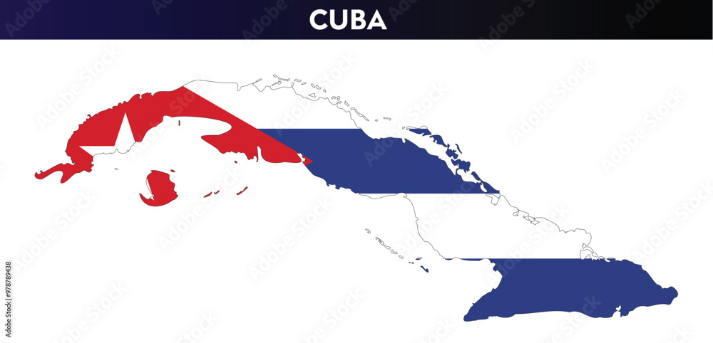 Flag map of Cuba, perfect shape, vector Illustration. Stock Vector ...