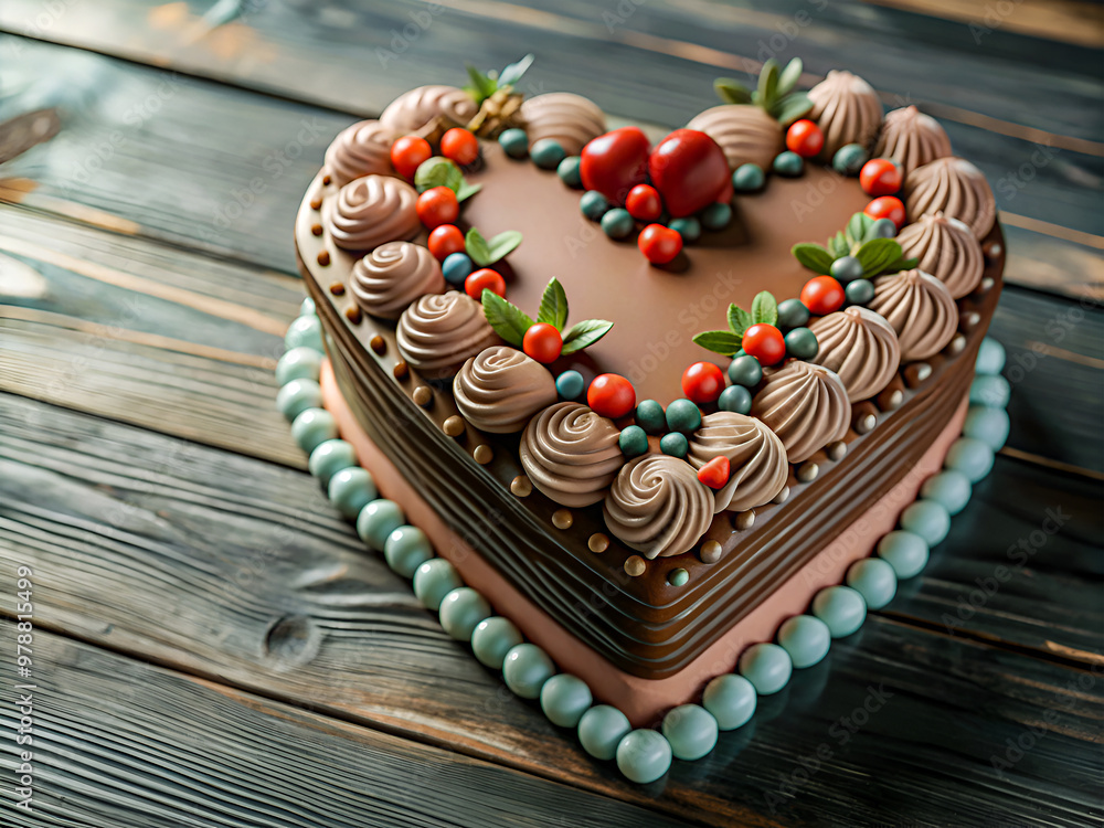 3d cute heart shape birthday cake background Stock Photo | Adobe Stock