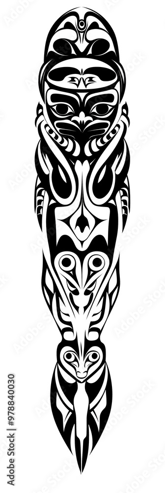 Sleeve tattoo design, Black and white vector tattoo design of a totem ...