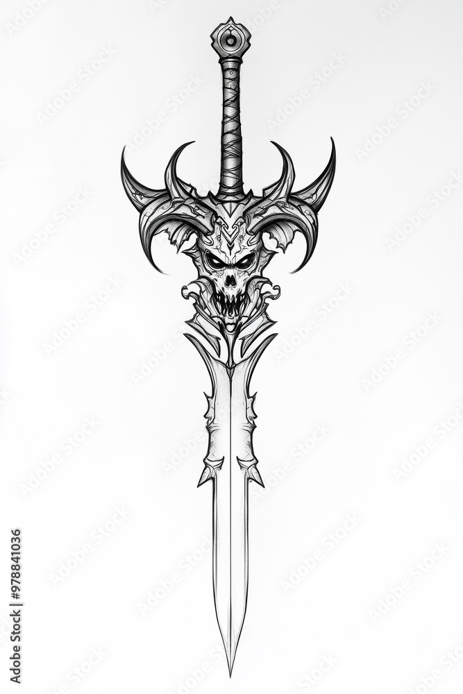A tattoo design of the holy sword Excalibur, with demon eyes on the top ...