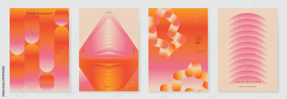 Collection of 70s color gradient poster background vector. Set of retro ...