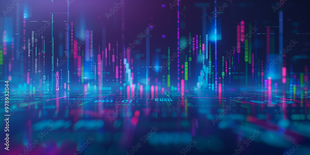 Illustration of a stock market graph with a candlestick chart, a ...