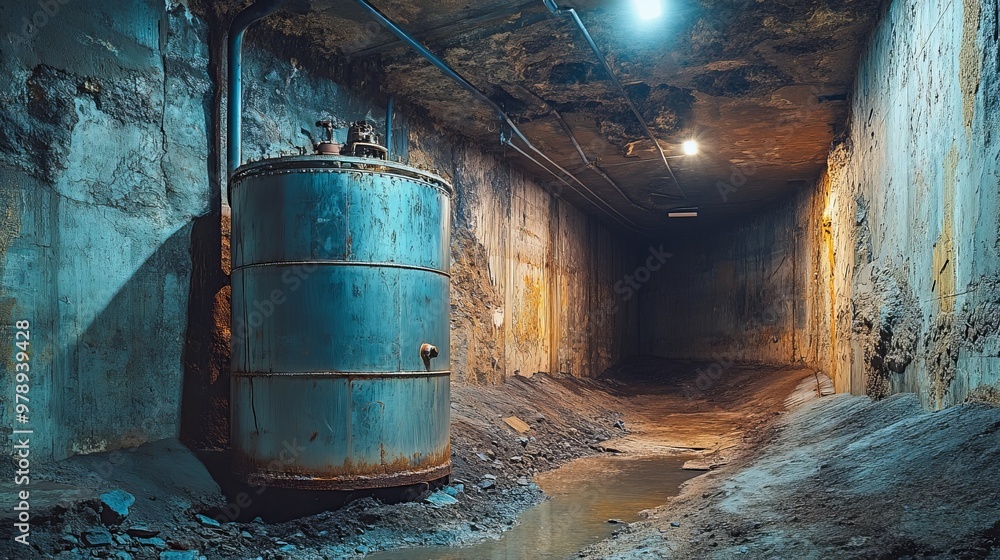 Partially exposed stainless steel tank embedded in an underground ...