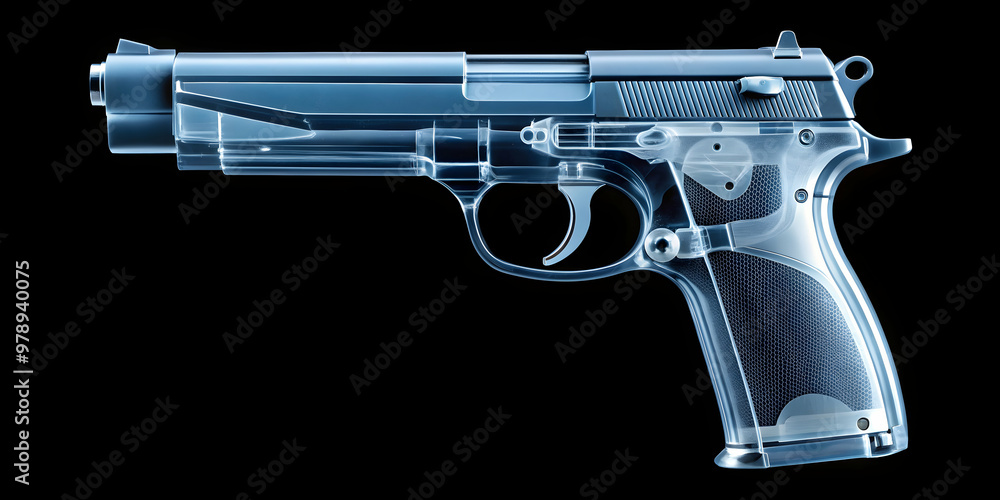 X-ray image of a gun isolated on black background, xray, gun, weapon ...