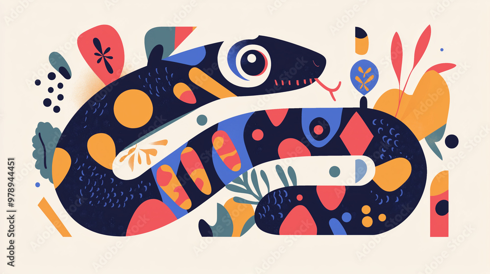 Simple snake illustration vector art. Flat design with geometric shapes ...