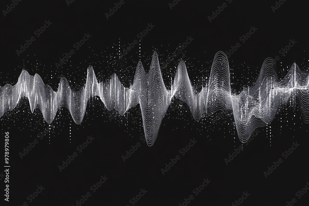 visually dynamic black and white sound wave pattern showing movement ...