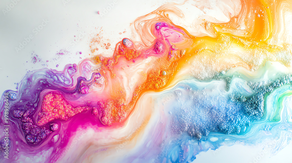 Abstract colorful paint swirls and splashes on a white background. The ...