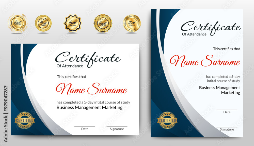 Blue and Gold certificates template design. vertical horizontal diploma ...