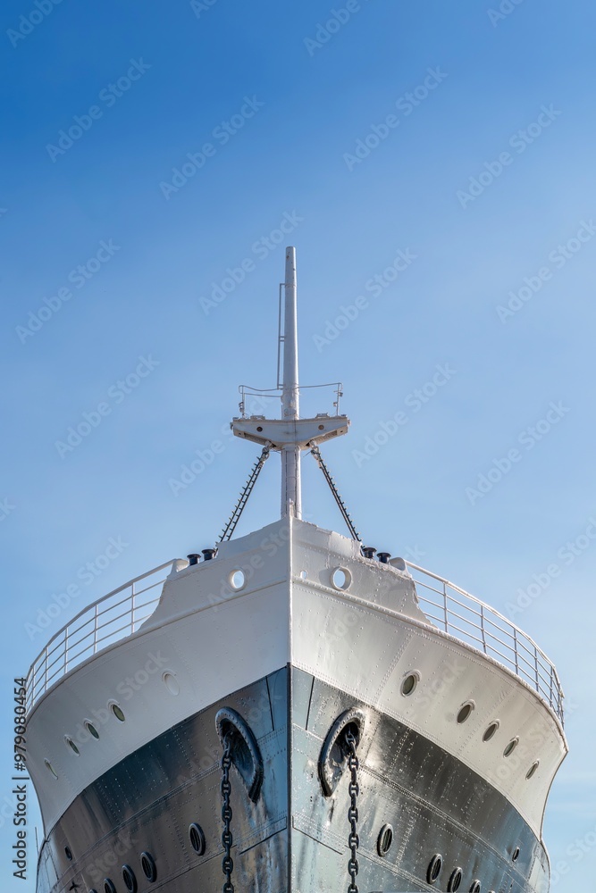 Front View Of The Bow Of An Antique Ship, With The Black And White Hull ...
