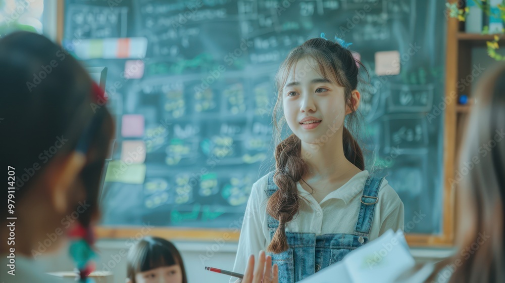 A student representative stood at the front of the classroom, carefully ...