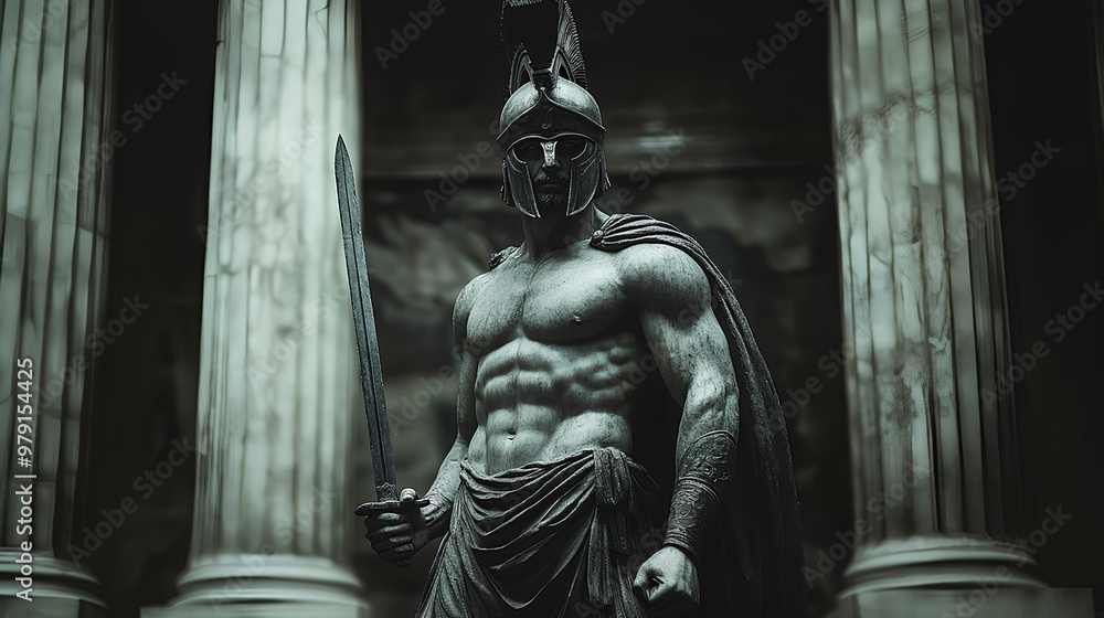 Ancient Greek statue of Spartan warrior, classical sculpture of Greek ...