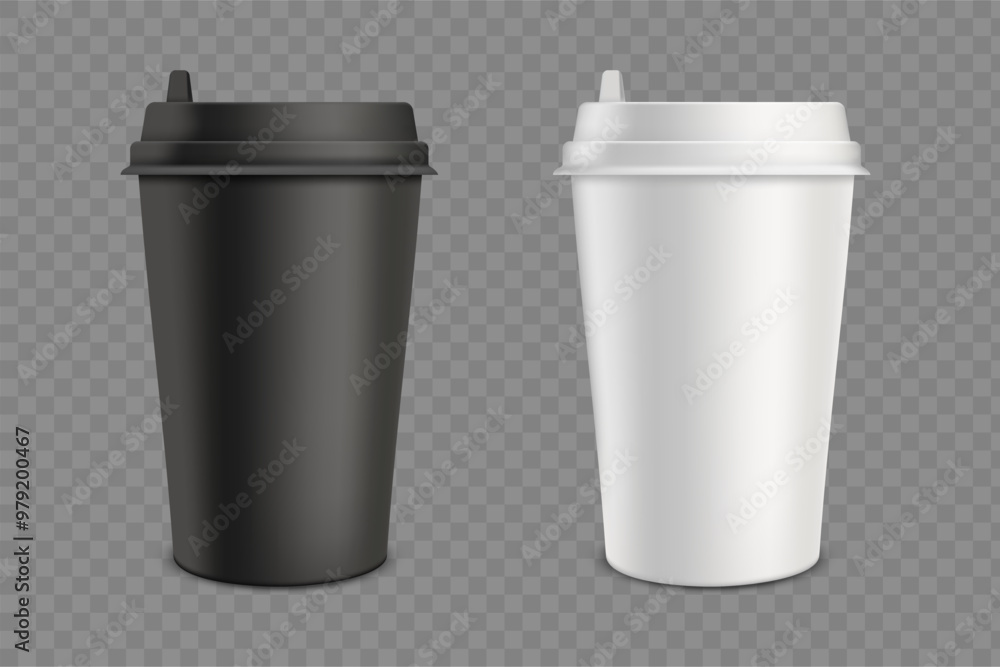 Mockup black and white disposable paper coffee mug. Template isolated ...