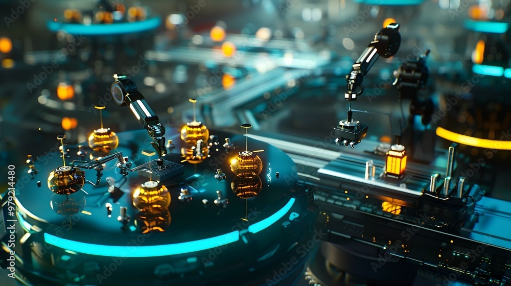 Advanced electric vehicle battery production line with robotic arms ...