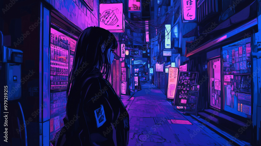 Synthwave anime manga girl, lofi background wallpaper design. anime ...