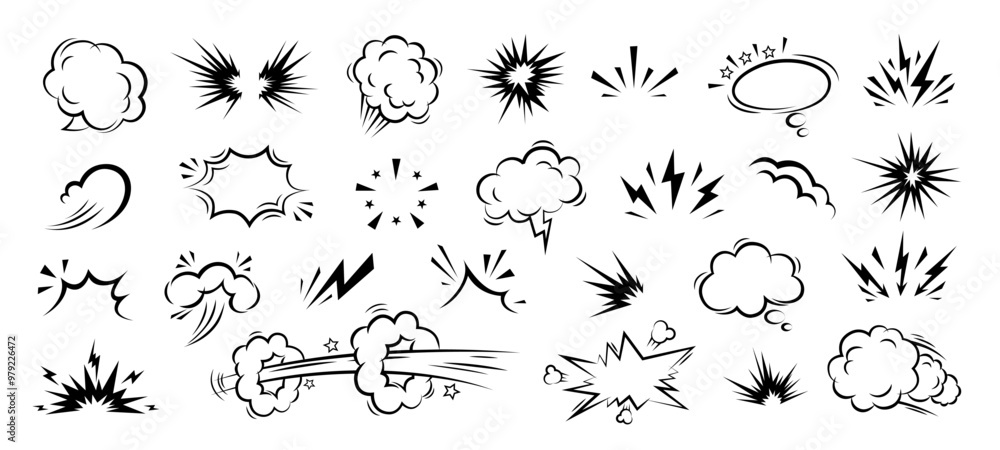 Hand drawn anime manga doodle line elements set. Collection of graphic ...