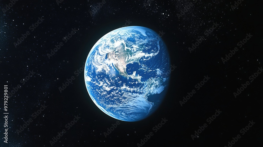 A panoramic view of Earth from space, the Blue Marble glowing with its ...