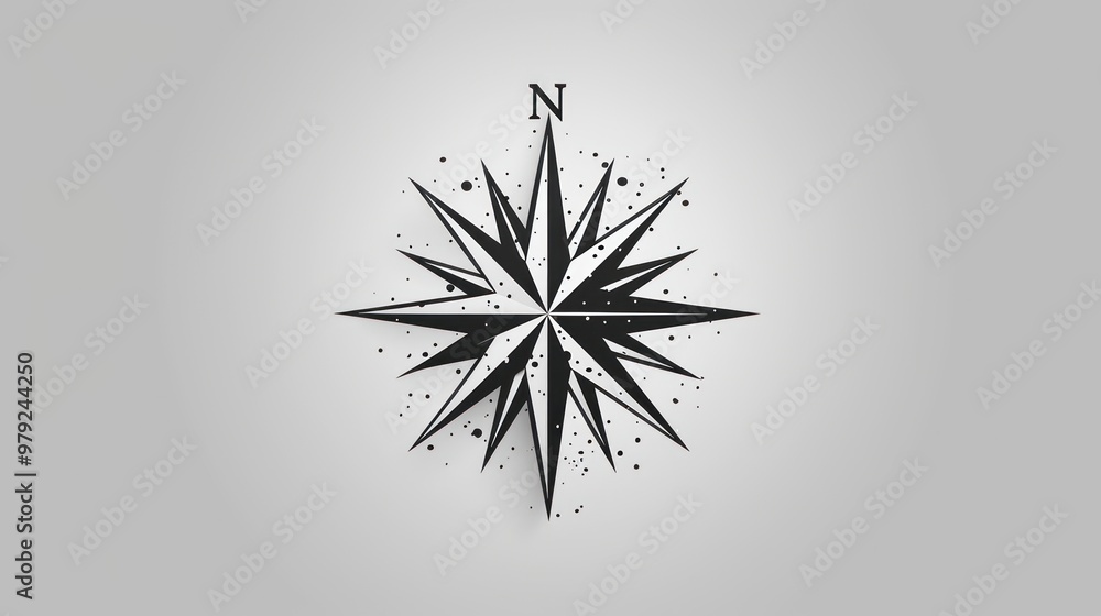 A striking compass design revealing directions with bold spikes and a ...