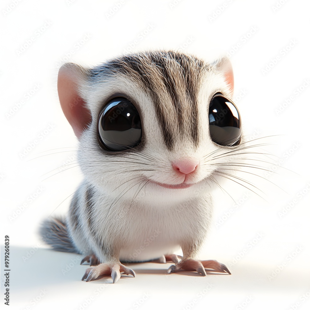 123. "Render a small animal with large, innocent eyes in 3D, shown ...