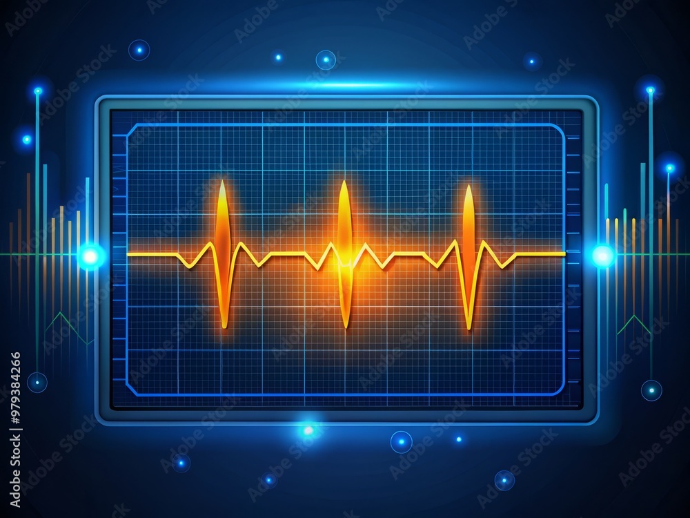 A futuristic ECG analysis dashboard on a dark blue gradient background ...