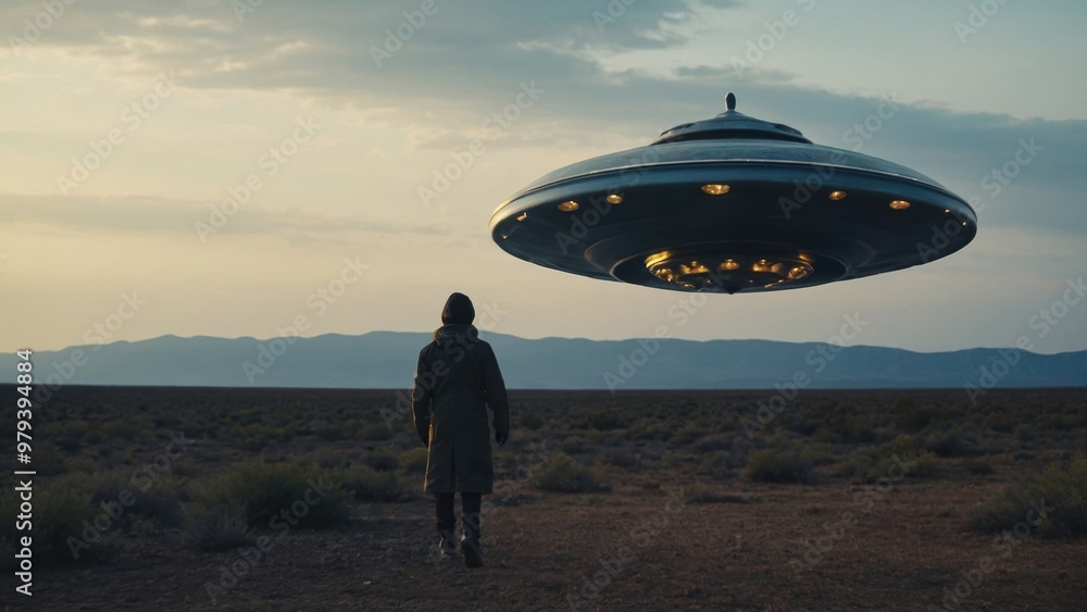 Galactic tourist with an alien and its advanced UFO arriving on Earth ...