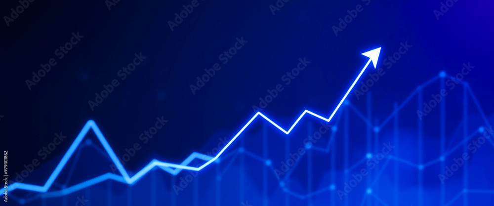 Blue neon background Business strategy growth digital technology. Stock ...