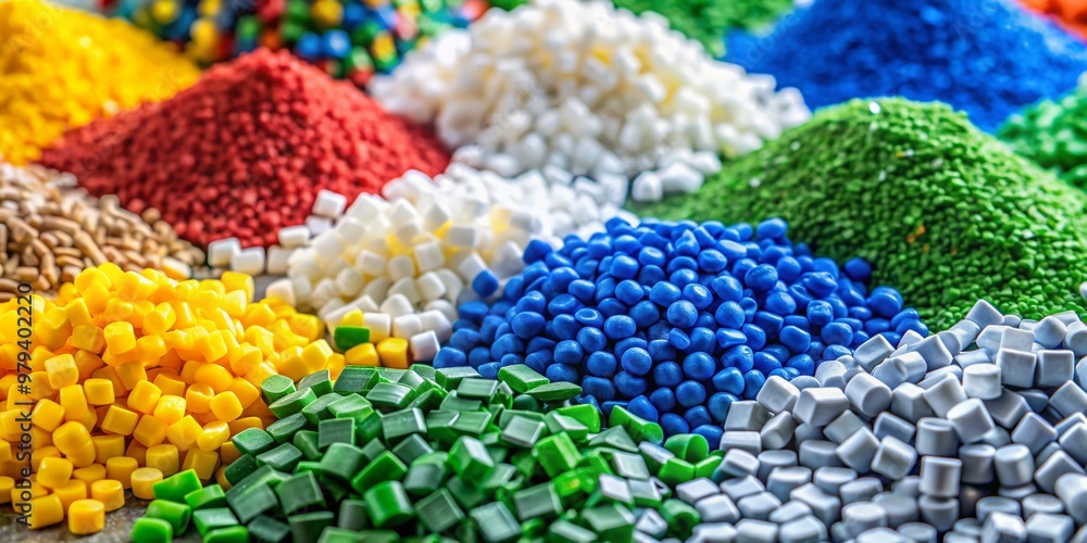 Ilustración de Stock Macro view of plastic fragments being transformed ...