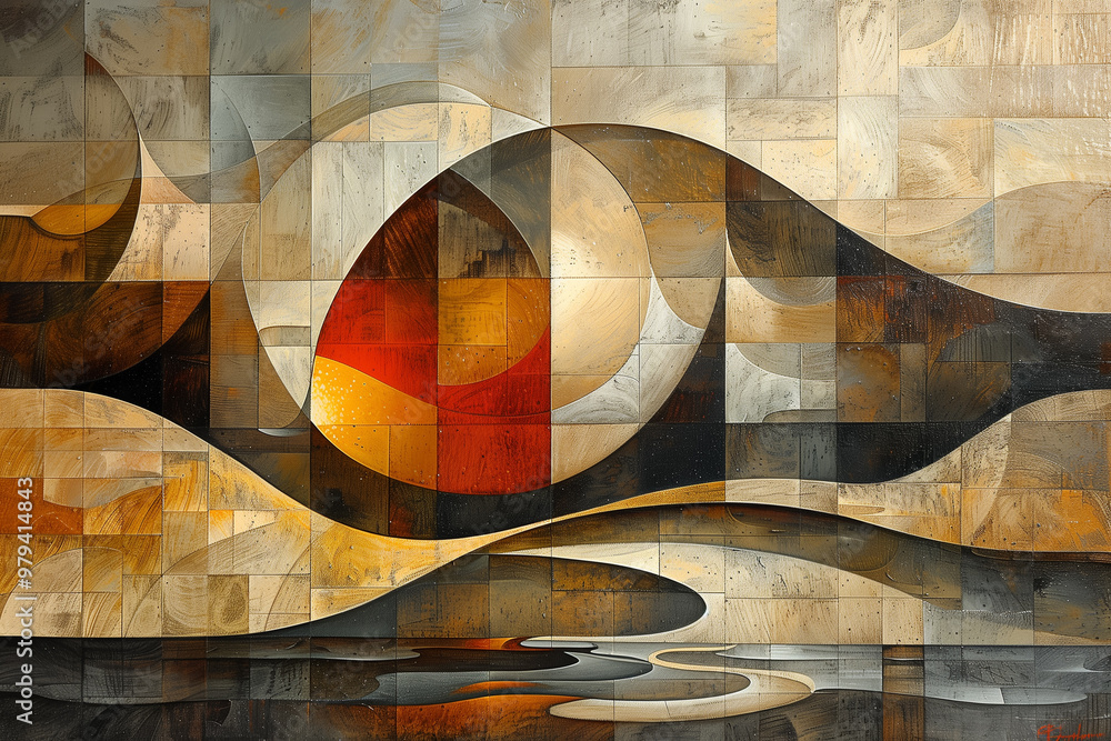 Abstract background in cubist painting forms, simple shapes with ...