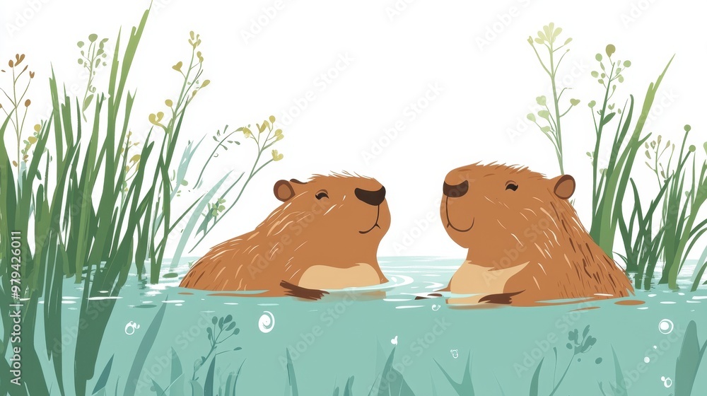 Capybara in Japanese Onsen hot spring with orange,Cute Capybara vector ...