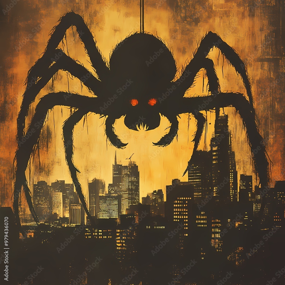 Arachnid Apocalypse: Retro Horror Movie Poster Design Featuring Giant ...
