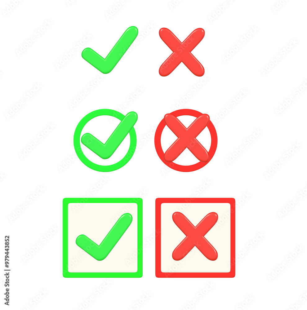Tick and cross check mark icon set, approve icon, disapprove icon set ...