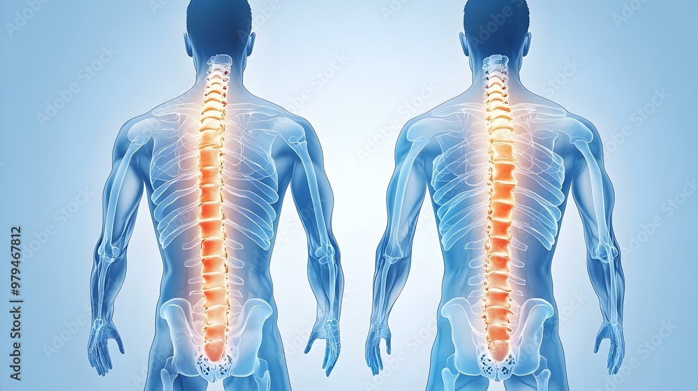 Scoliosis Anatomy Illustration, detailed depiction of spinal curvature ...
