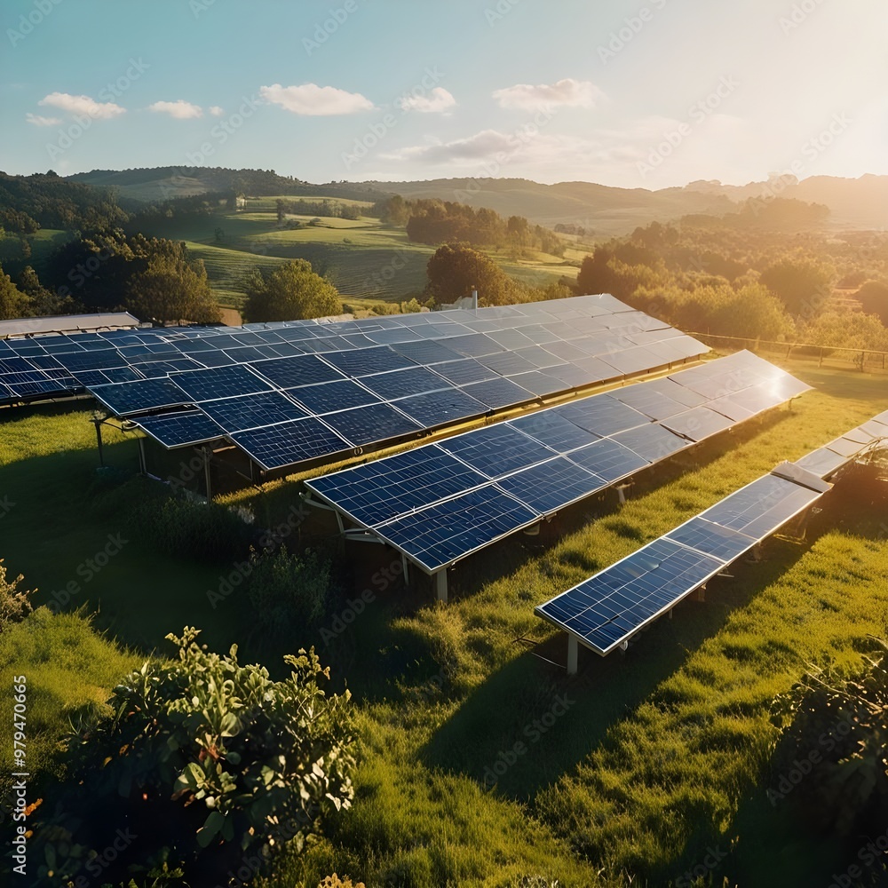 Stock-Illustration „Solar farm and sun light. Solar power for green ...